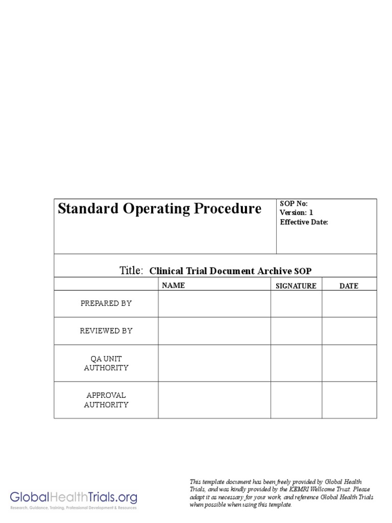 Standard Operating Procedure: Title | Download Free PDF | Clinical ...