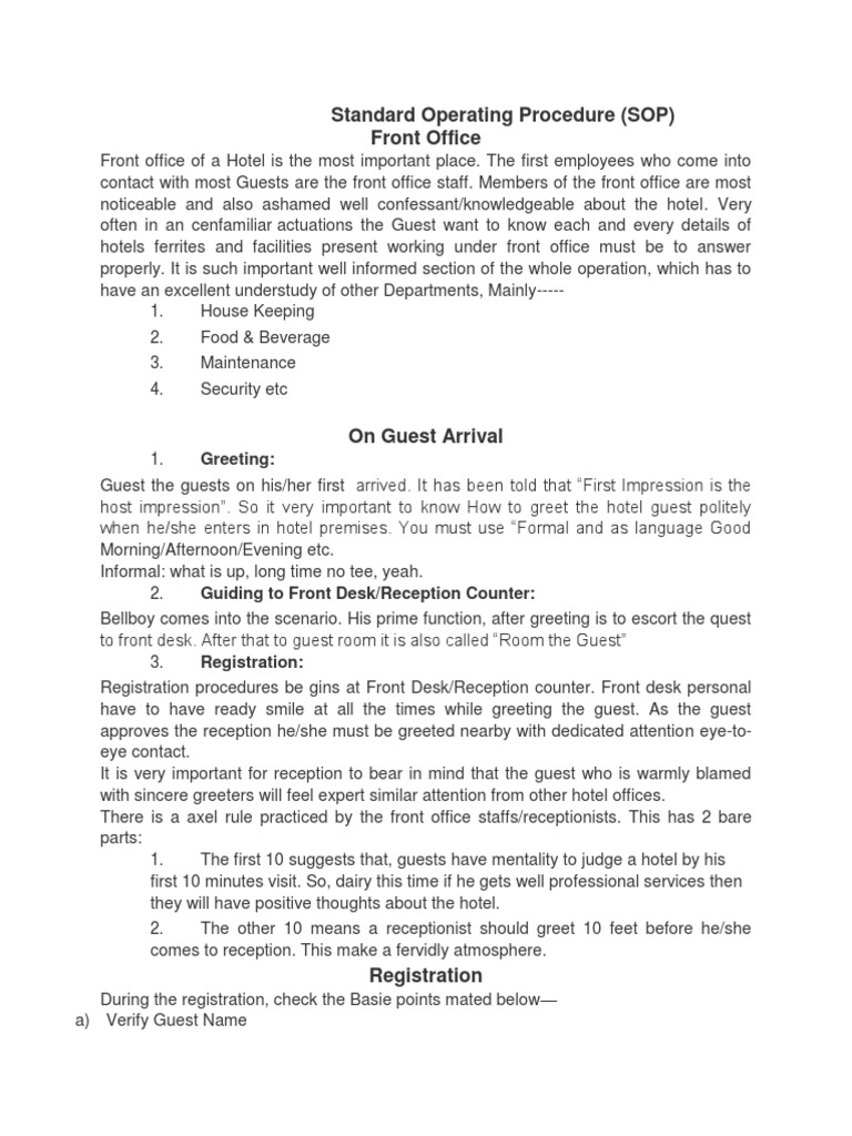 Standard Operating Procedure SOP Front Office | PDF | Travel Agency ...