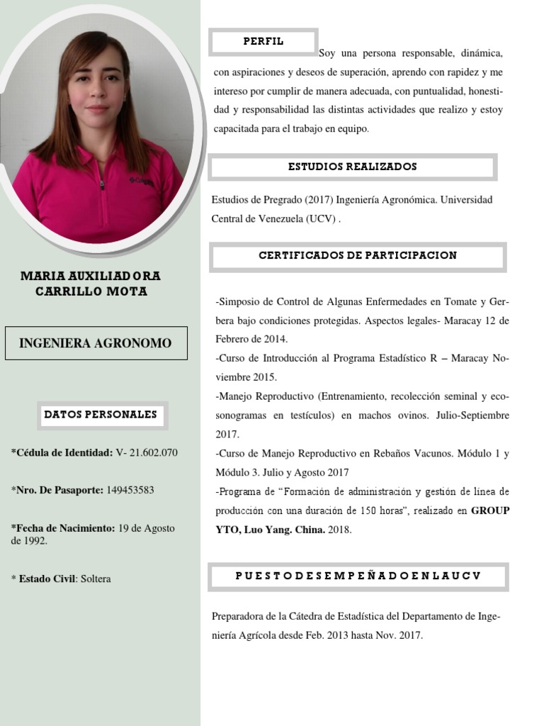 Curriculum Maria Auxiliadora Carrillo | PDF | Oveja | Agricultura