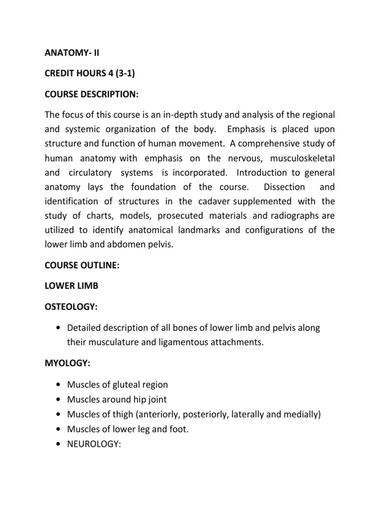 Anatomy-Ii Credit Hours 4 (3-1) Course Description | PDF | Pelvis ...