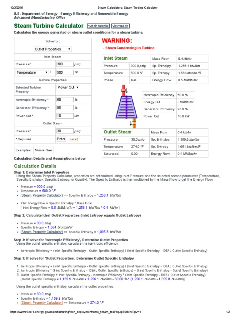 Steam Calculators - Steam Turbine Calculator2 | PDF | Enthalpy ...