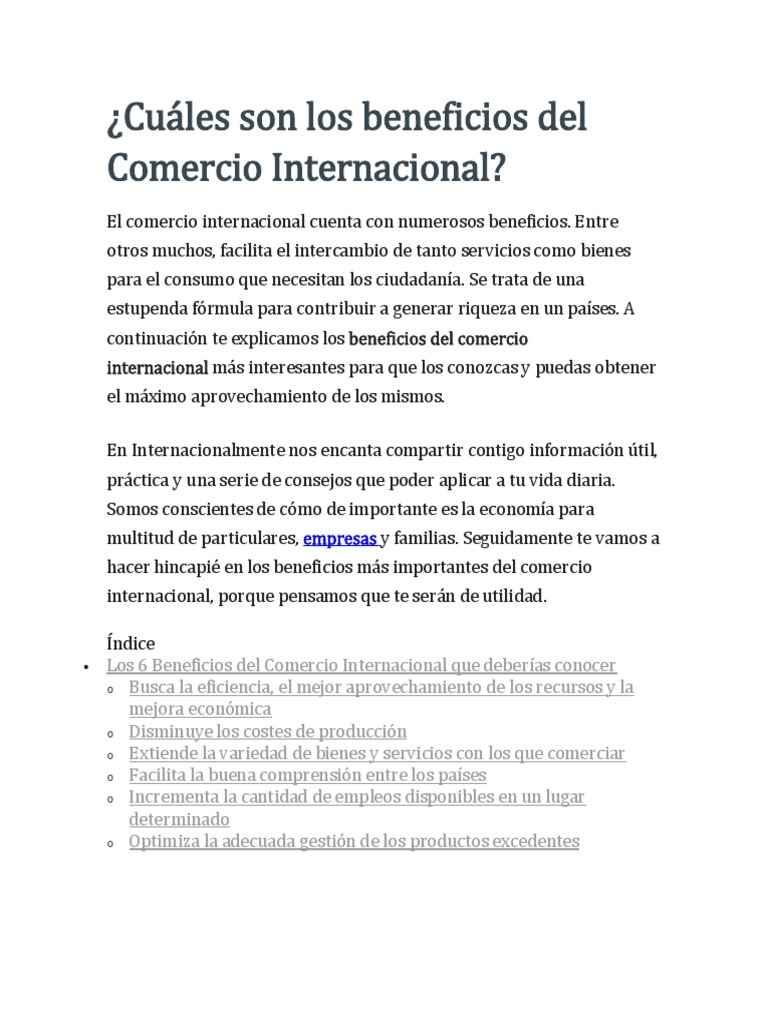 Cuáles Son Los Beneficios Del Comercio Internacional | PDF | Beneficio (economía) | Comercio