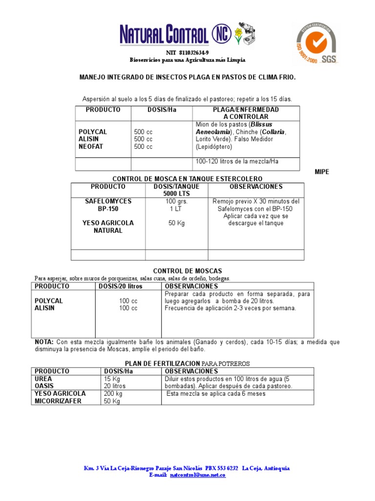 Mipe Control de Plagas Pastos Clima Frio | PDF | Agricultura | Naturaleza