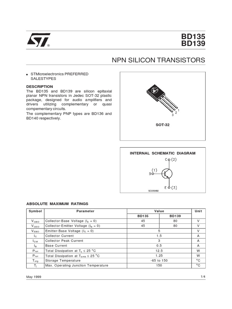 Datasheet bd139 PDF | PDF | Bipolar Junction Transistor | Electrical Engineering