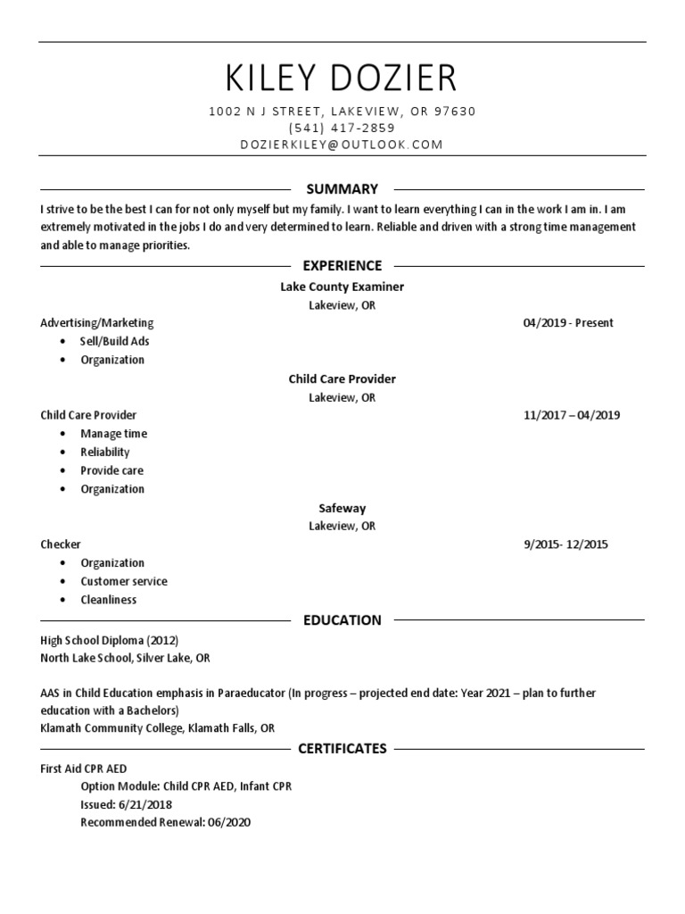 Kiley Dozier-Resume No R | PDF