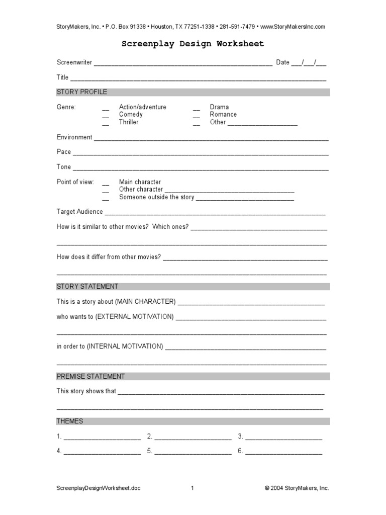 Screenplay Design Worksheet | PDF | Plot (Narrative) | Screenplay