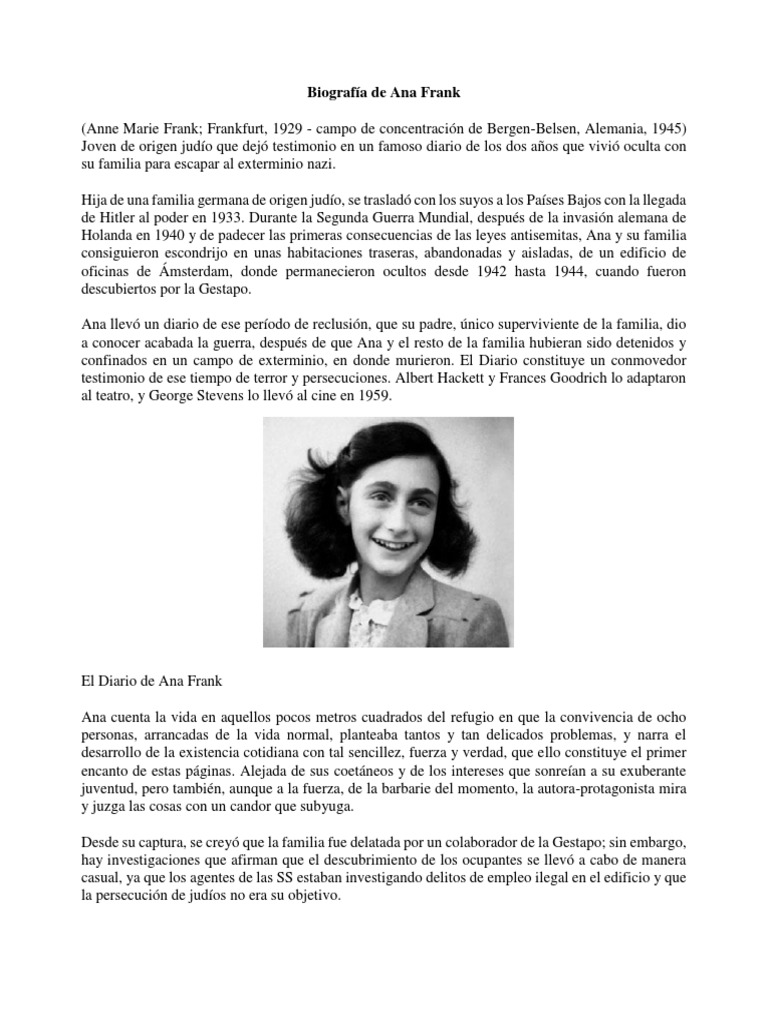 Biografía de Ana Frank | PDF | Anne Frank | Segunda Guerra Mundial