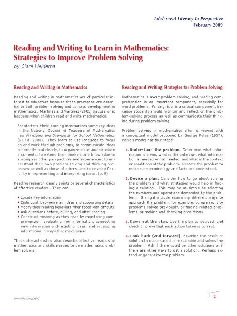 Math Reading and Writing Strategies 1 | PDF | National Council Of ...