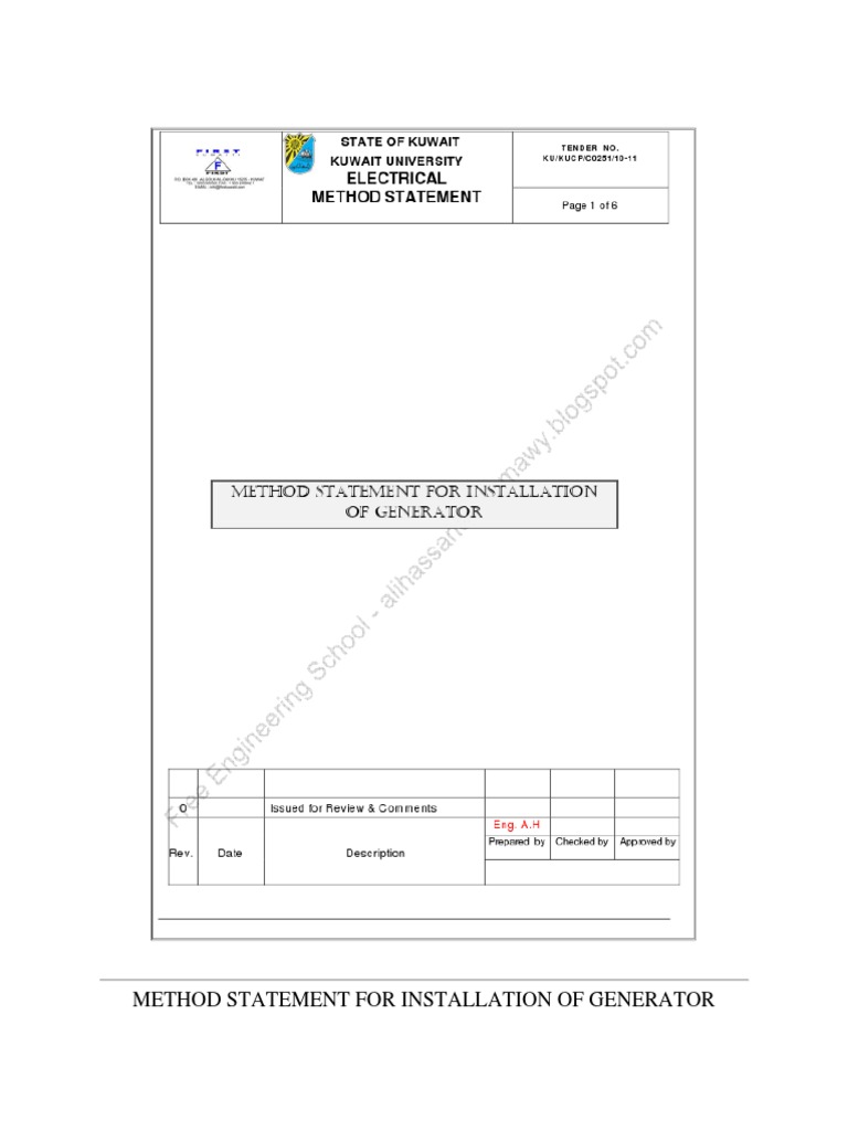 Method Statement For Installation of Generators PDF | PDF | Elevator ...