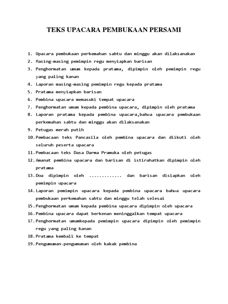 Teks Upacara Pembukaan Persami | PDF