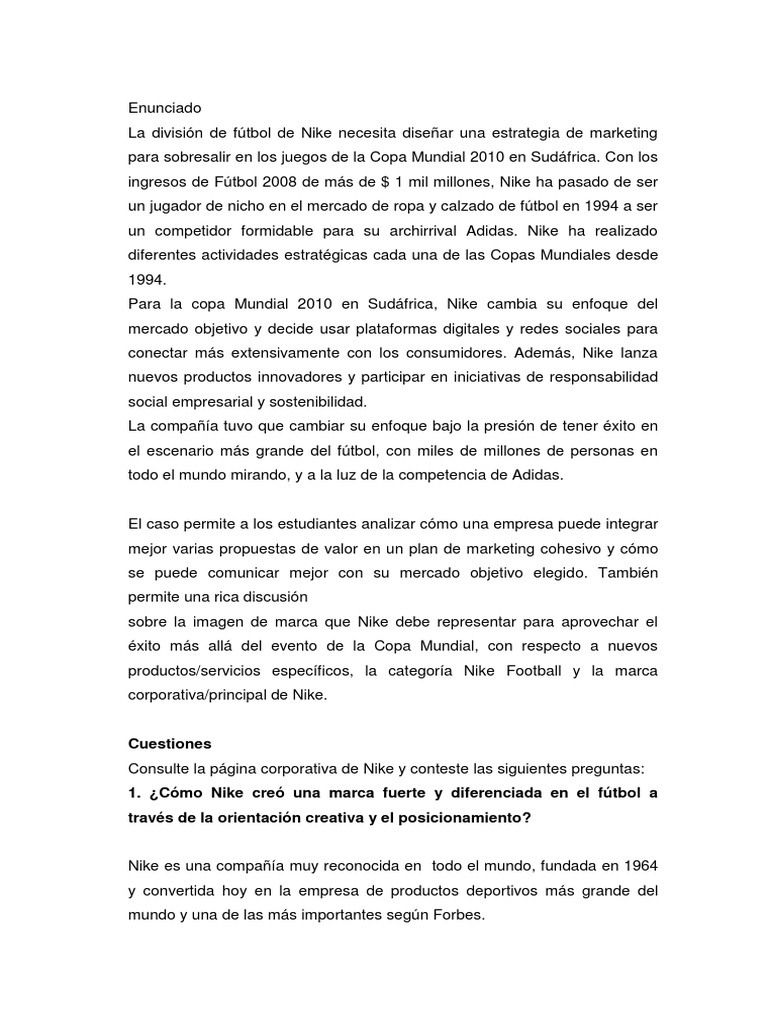 Caso Practico Nike Mercadeo | PDF | Nike | Marketing