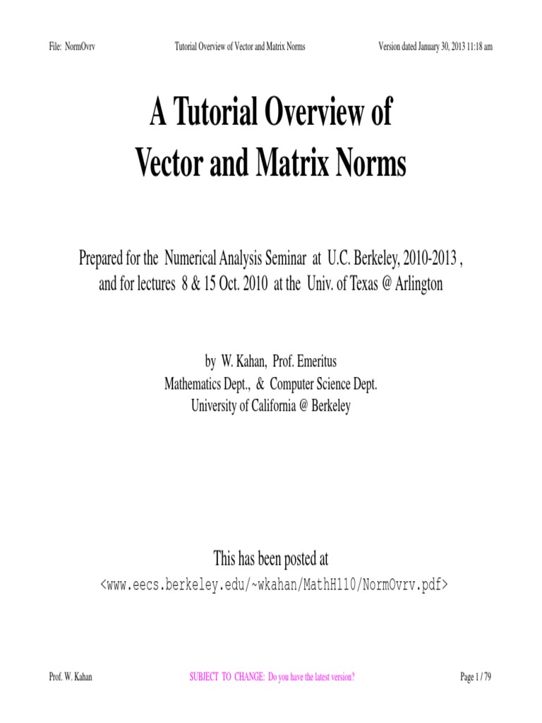 A Tutorial Overview of Vector and Matrix Norms | PDF | Linear Map ...