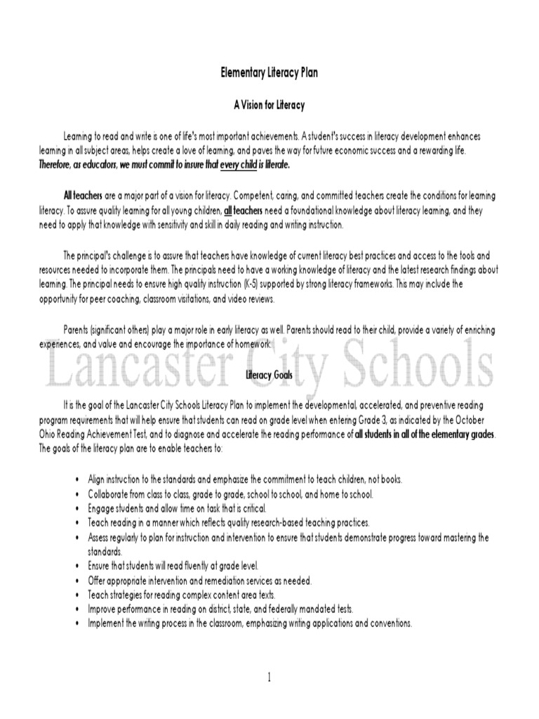 Lancaster City Schools Elementary Literacy Plan: A Vision for Literacy ...