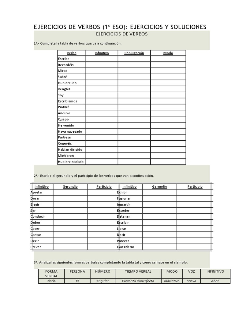 Ejercicios Verbos | PDF | Verbo | Conjugación gramatical