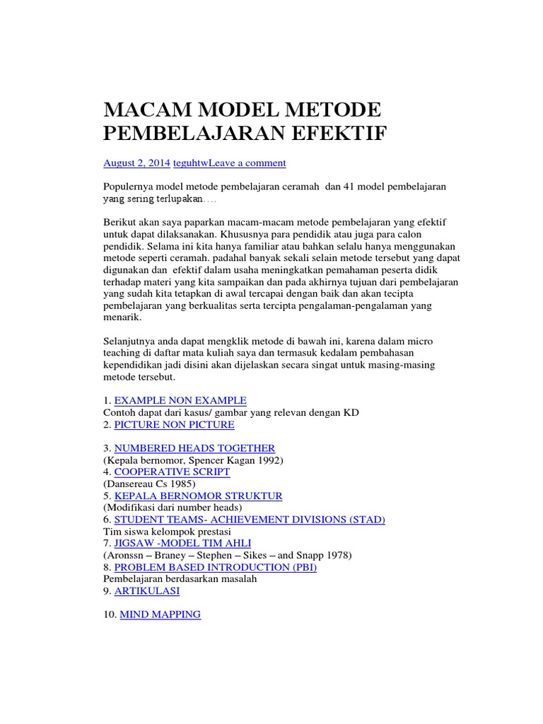 Macam Macam Model Pembelajaran | PDF