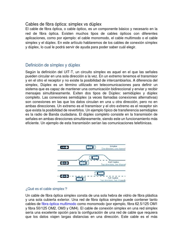 Simplex Vs Duplex | PDF | Duplex (Telecomunicaciones) | Fibra óptica