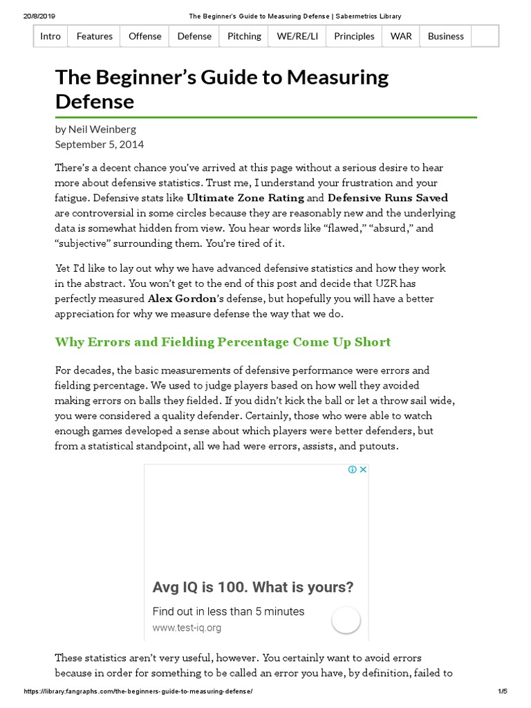 The Beginner's Guide To Measuring Defense - Sabermetrics Library | PDF ...