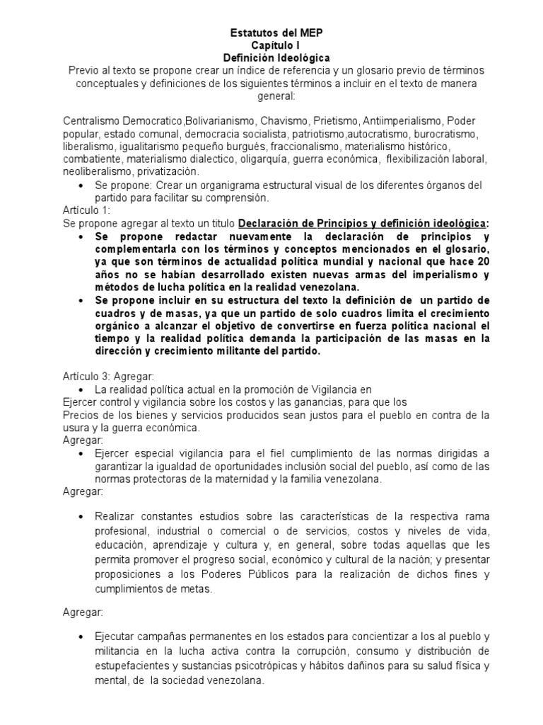 Estatutos del MEP: Definición y Estructura | PDF | Partidos políticos ...