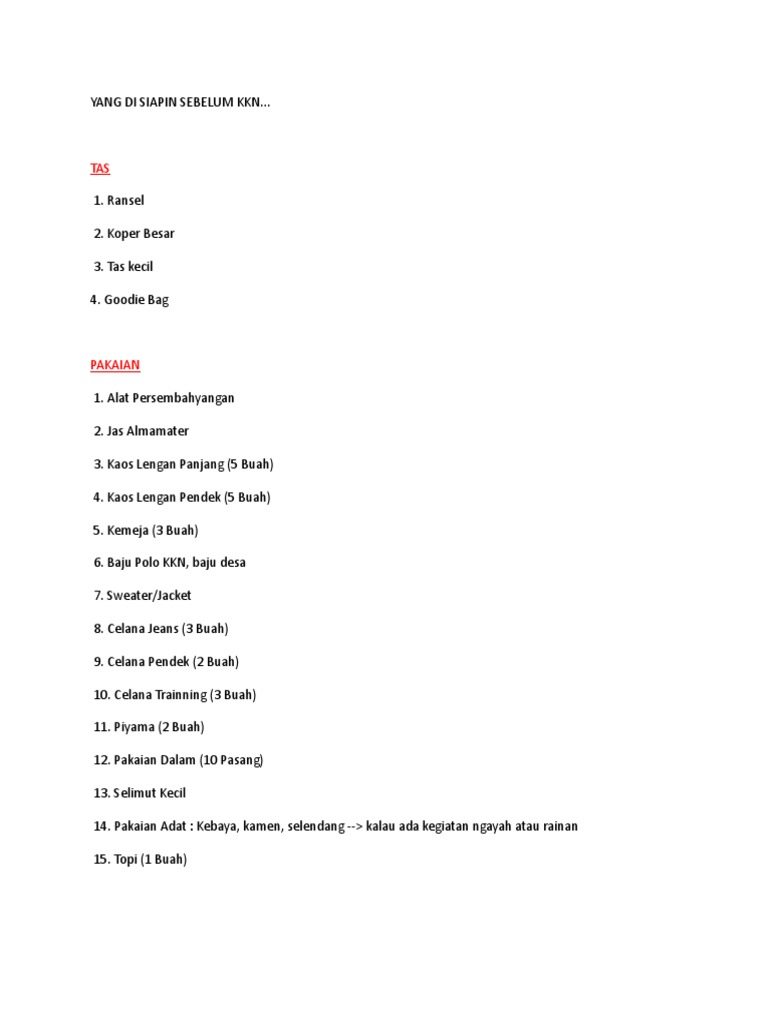 List Barang KKN | PDF