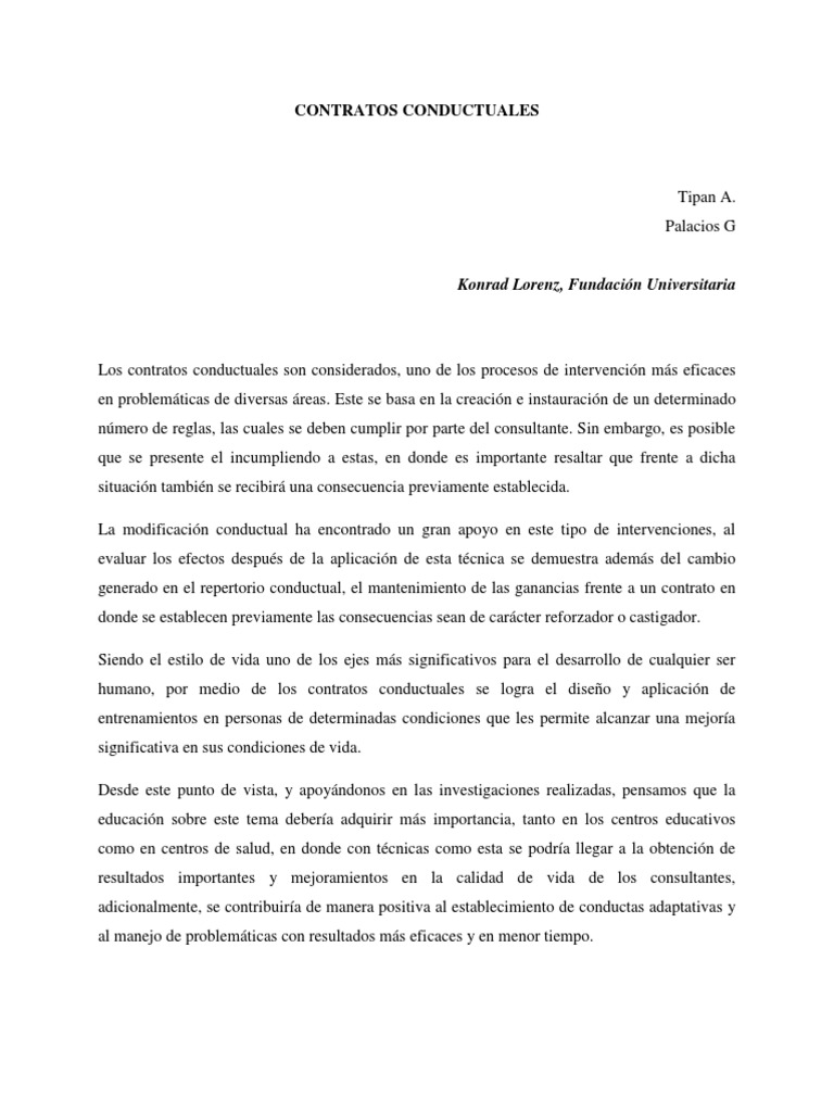 Contrato Conductual | PDF | Modificación de comportamiento | Ciencias ...