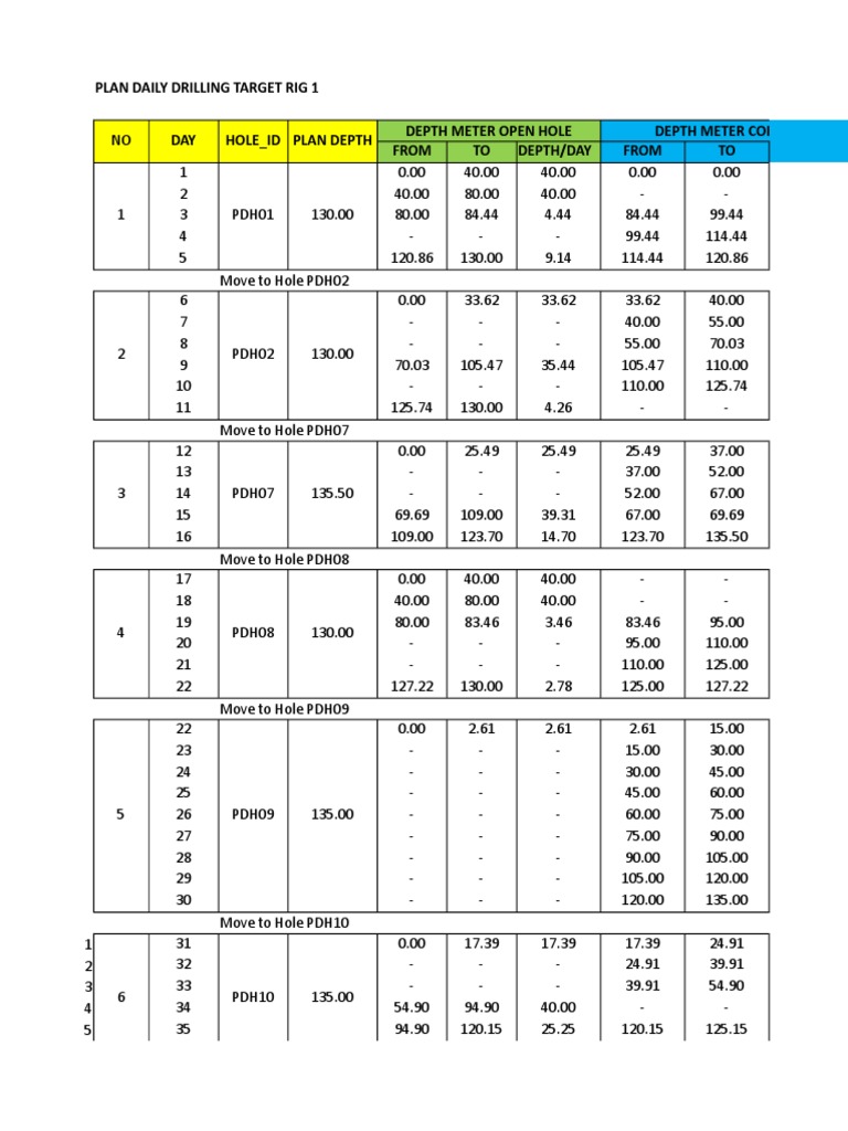 Plan Daily Drilling Target | PDF | Drilling Rig | Petroleum Industry