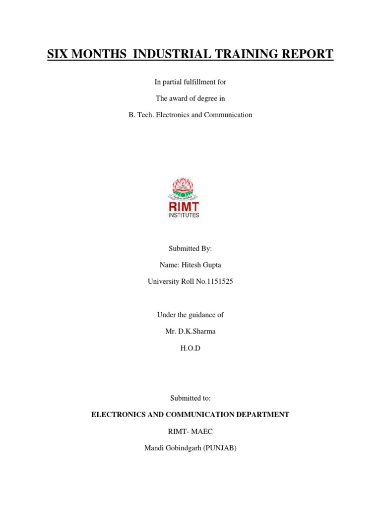 Six Months Industrial Training Report | PDF | Manufactured Goods ...