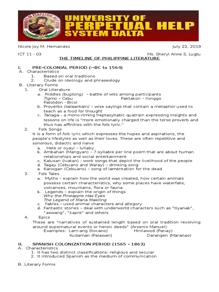 Philippine Literature Timeline | PDF | Tagalog Language | Philippines
