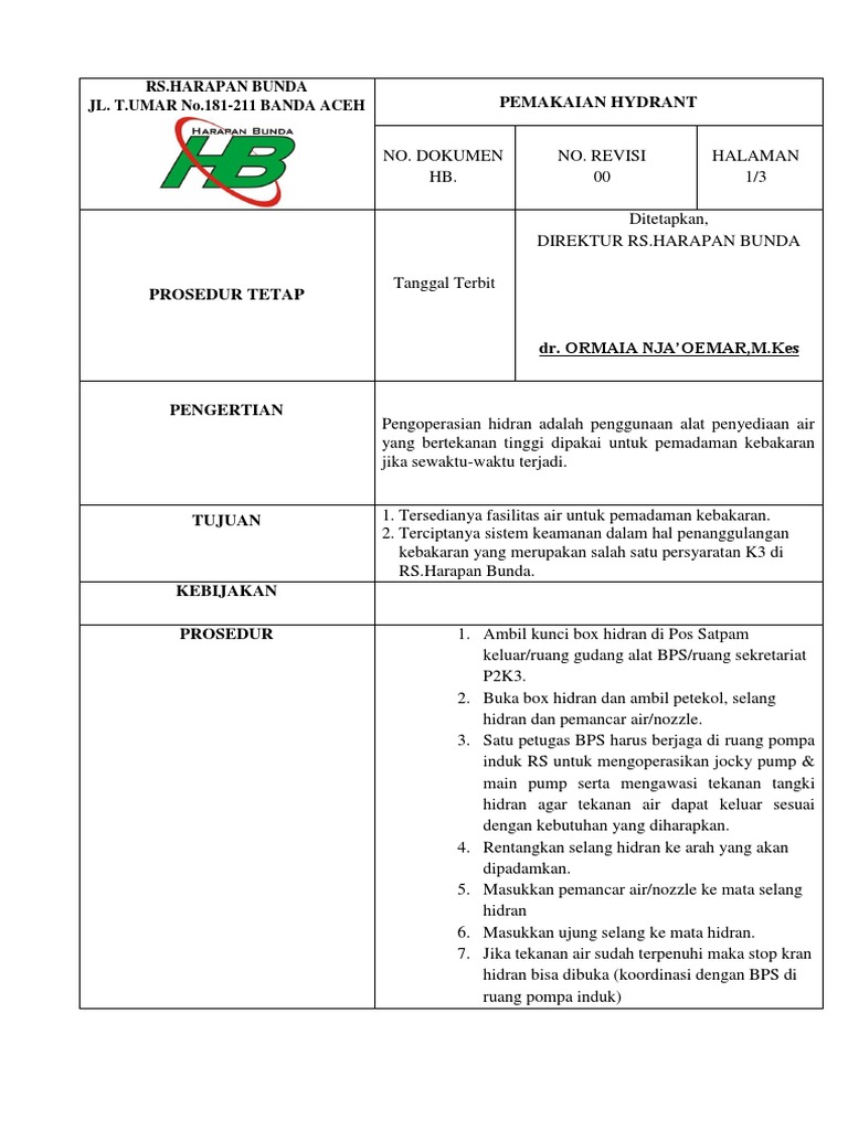 SOP Pemakaian Hydrant | PDF