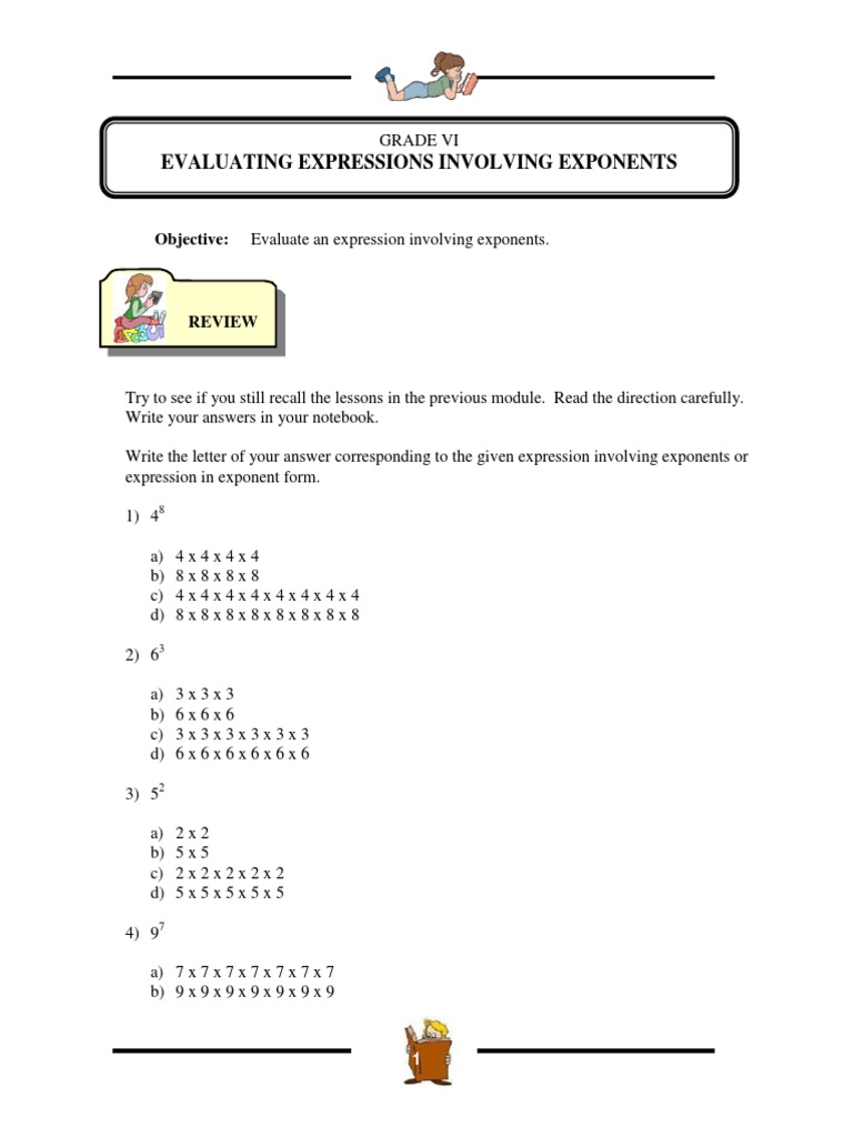 Evaluating Expressions Involving Exponents PDF | PDF | Exponentiation ...