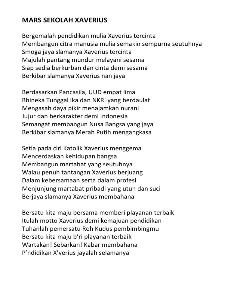Mars Sekolah Xaverius | PDF