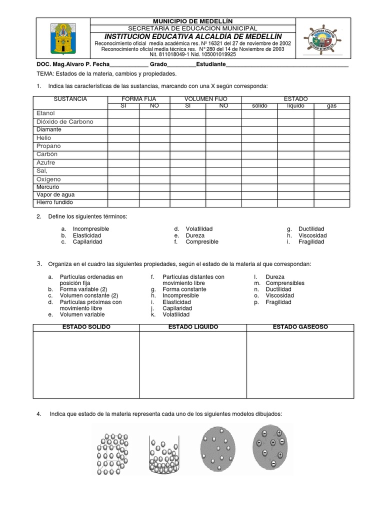 Quim - Taller de Lo Estados de La Materia y Sus Propiedades | PDF ...
