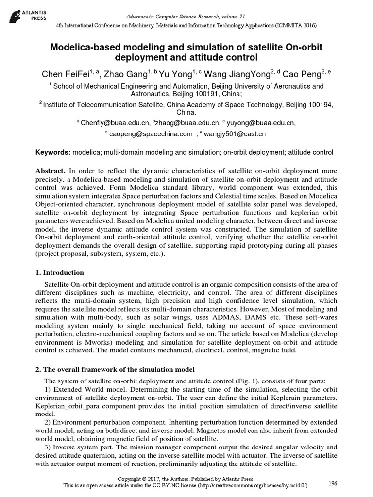 Modelica-Based Modeling and Simulation of Satellite On-Orbit Deployment ...