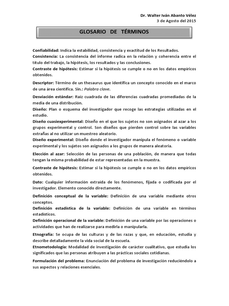 Glosario de Términos | Método científico | Investigación cualitativa