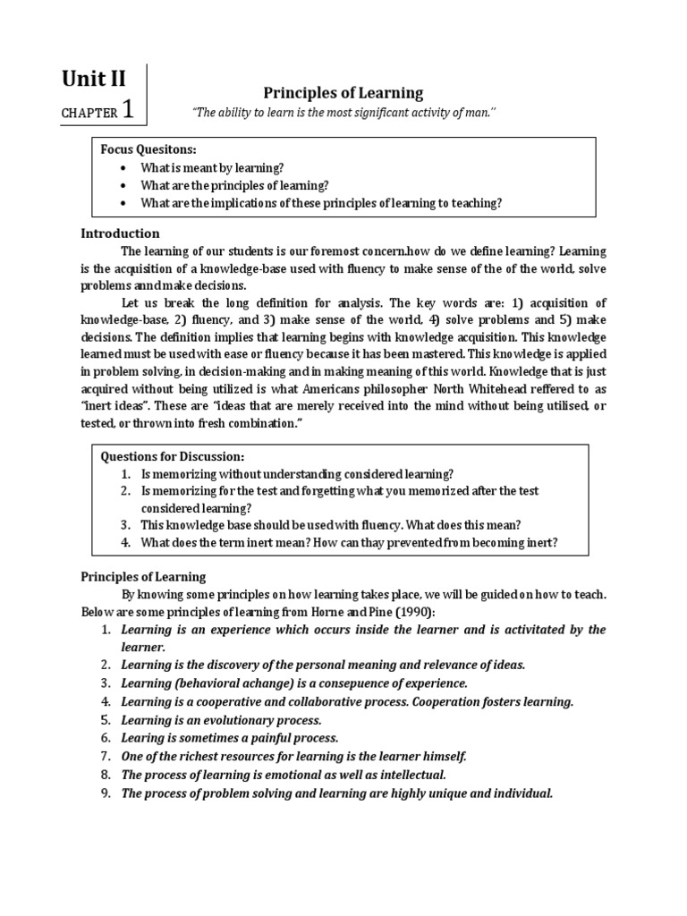 Unit II: Principles of Learning | PDF | Neuroscience | Psychological ...