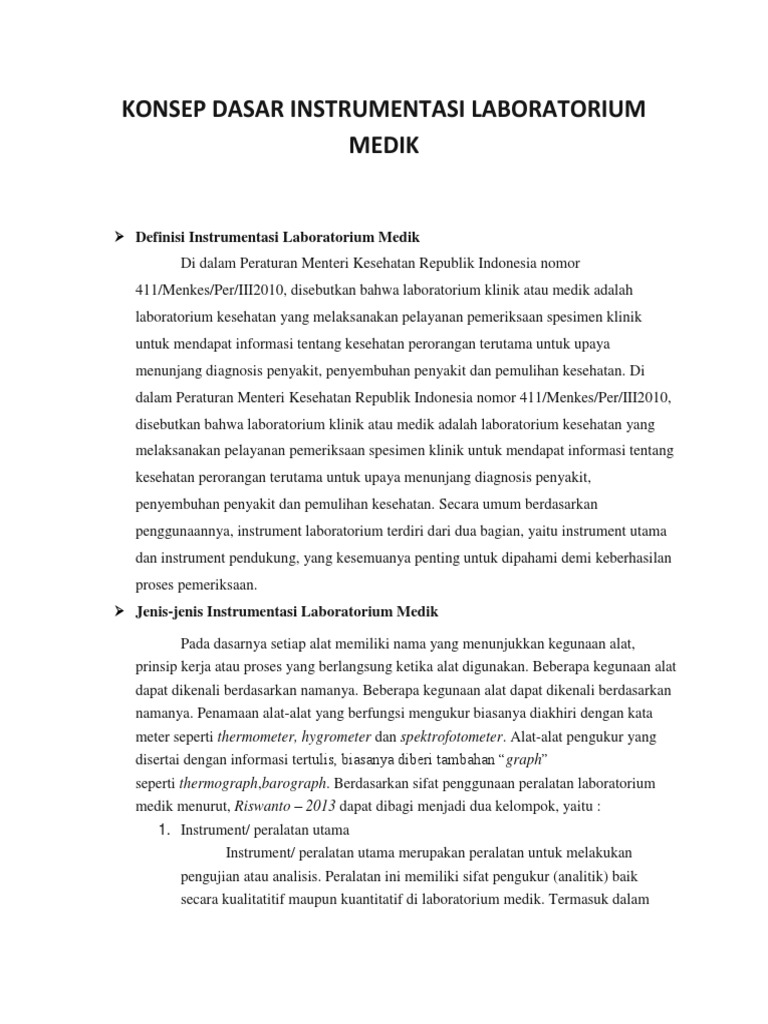 Konsep Dasar Instrumentasi Laboratorium Medik | PDF