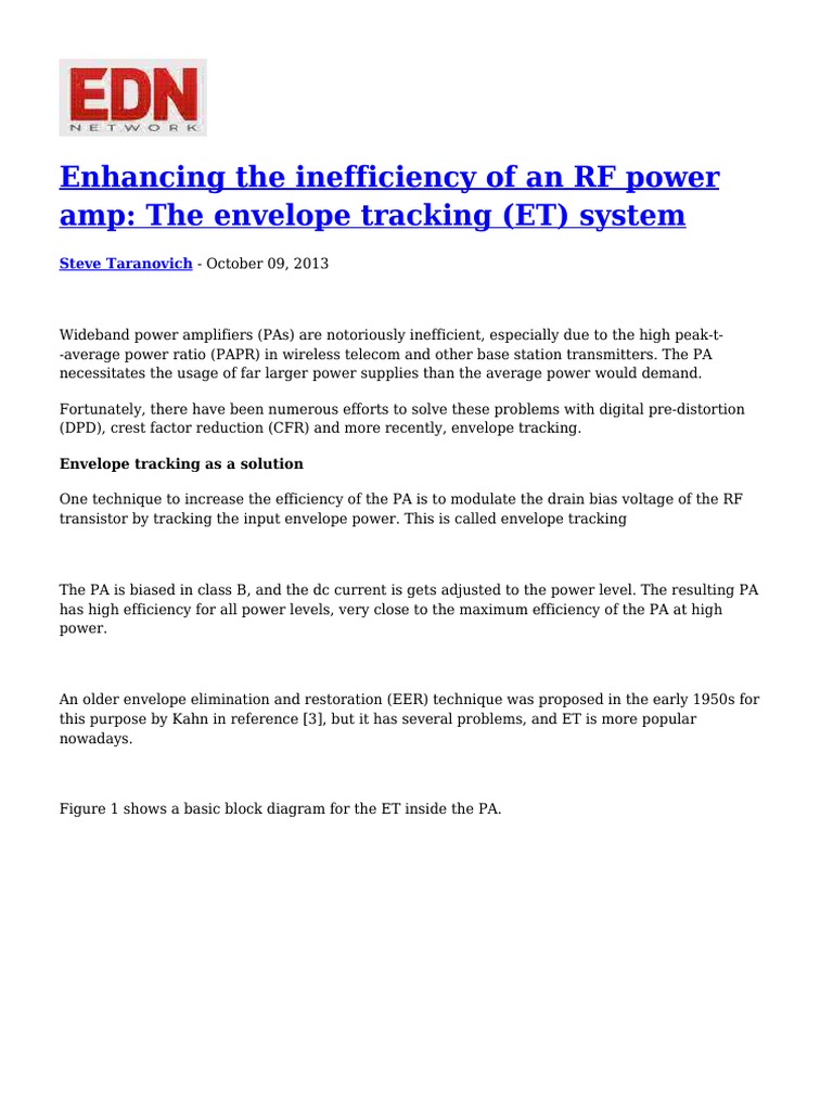 Enhancing The Inefficiency of An RF Power Amp The Envelope Tracking ET ...
