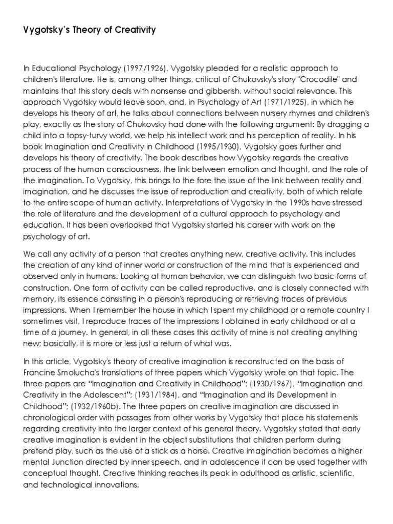 Vygotsky's Theory of Creativity | PDF | Creativity | Motivation