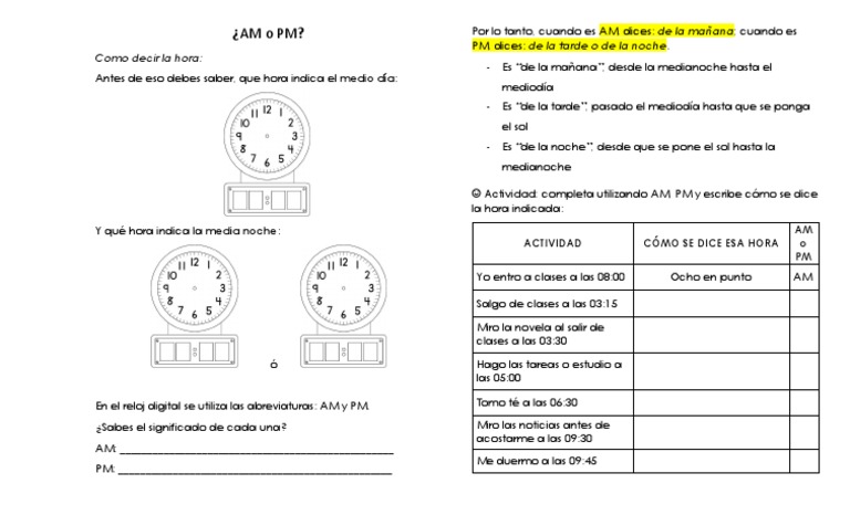 Como Decir La Hora AM PM | PDF