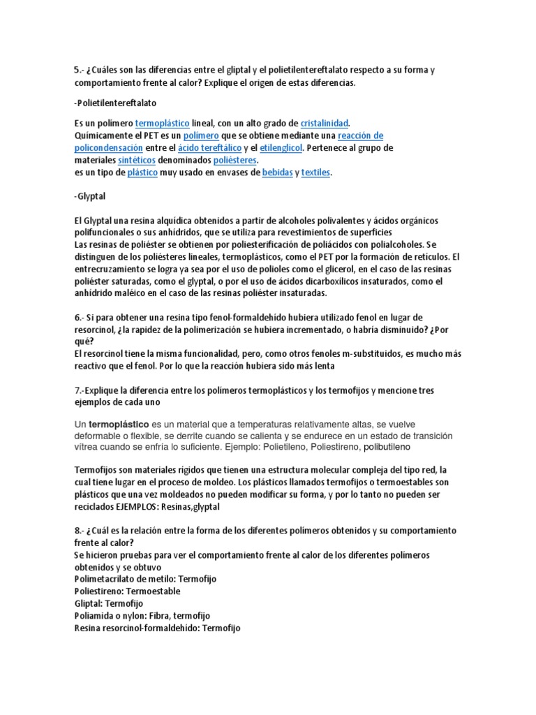 Quimica Cuestionario | PDF | Polímeros | Termoplástico