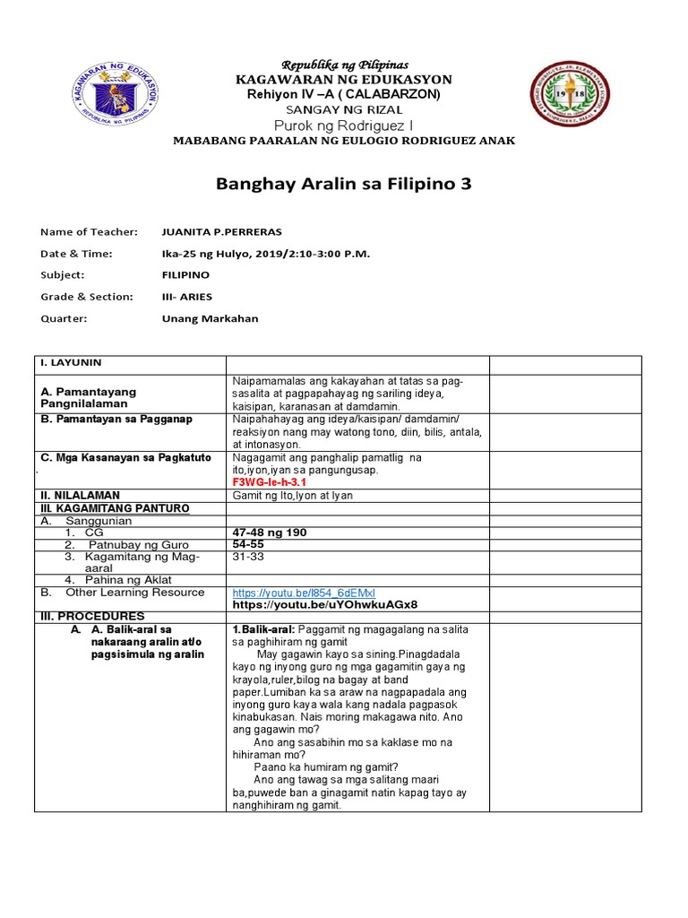 Filipino Cot 1st Q | PDF