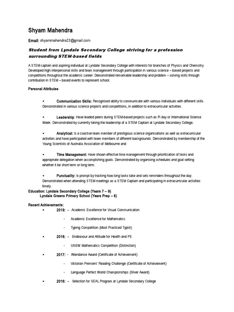 JMSS Resume by Shyam Mahendra | PDF | Science, Technology, Engineering ...