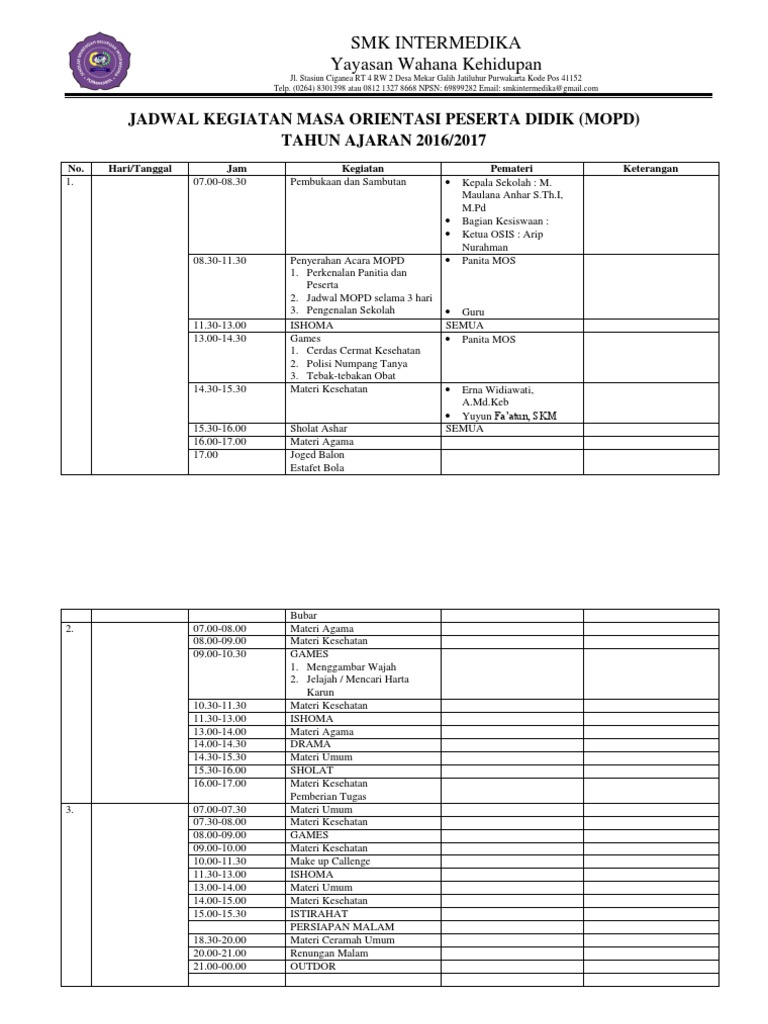 Bagan Jadwal Mos Benar | PDF