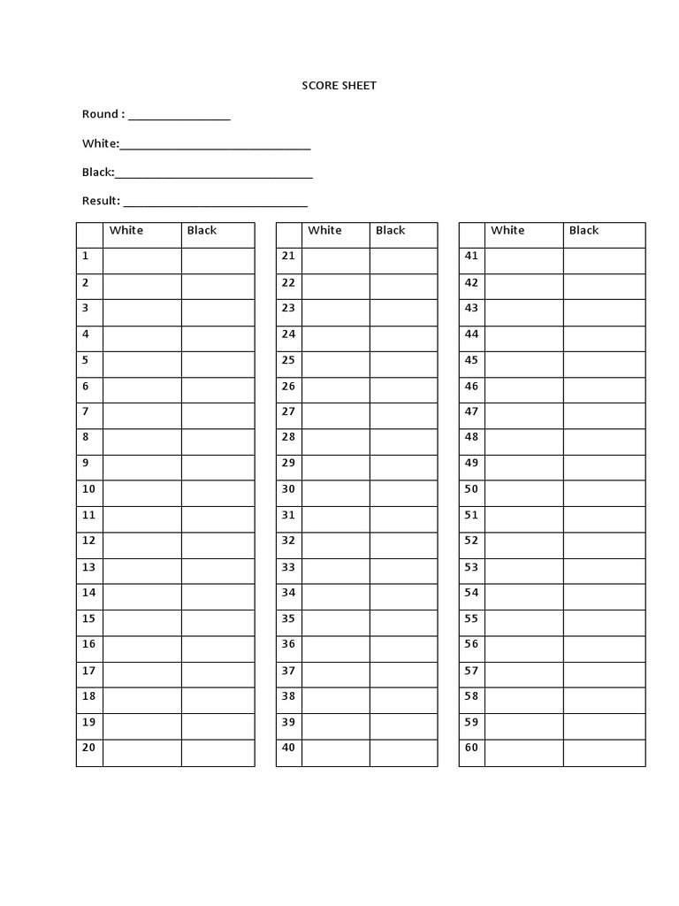 Score Sheet Chess | PDF | Sports Competitions | Chess