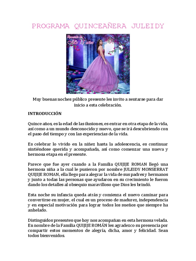 Programa Quinceañera Juleidy | PDF