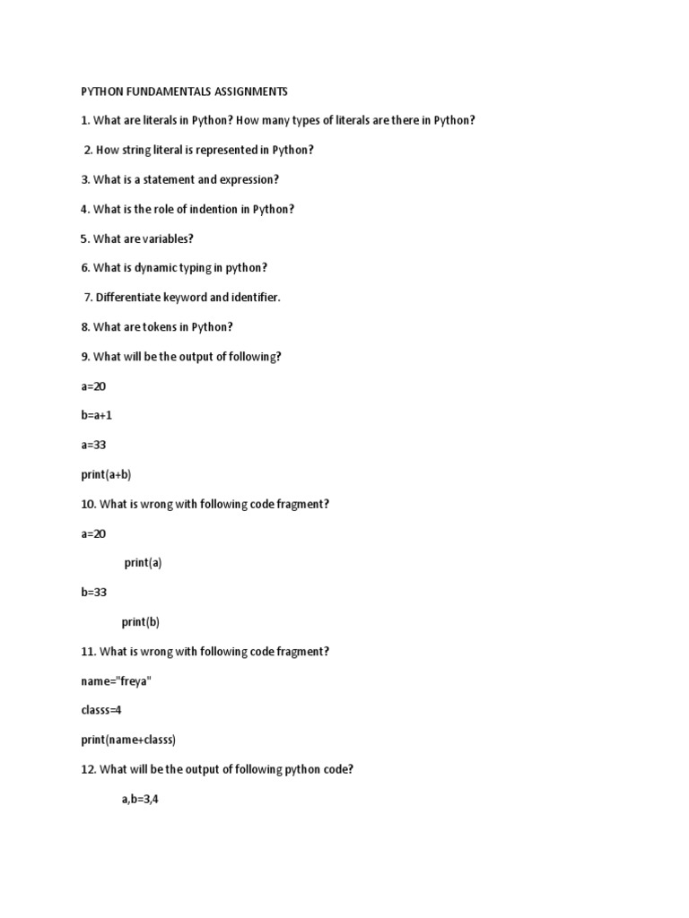 Python Fundamentals Assignments | PDF Python Fundamentals Assignments | PDF
