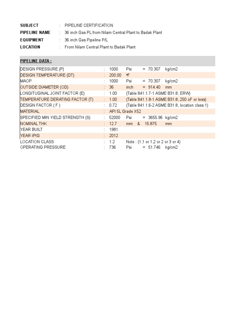 Calculation 36 in Gas PL NCP To Badak | PDF | Gas Technologies | Pipe ...