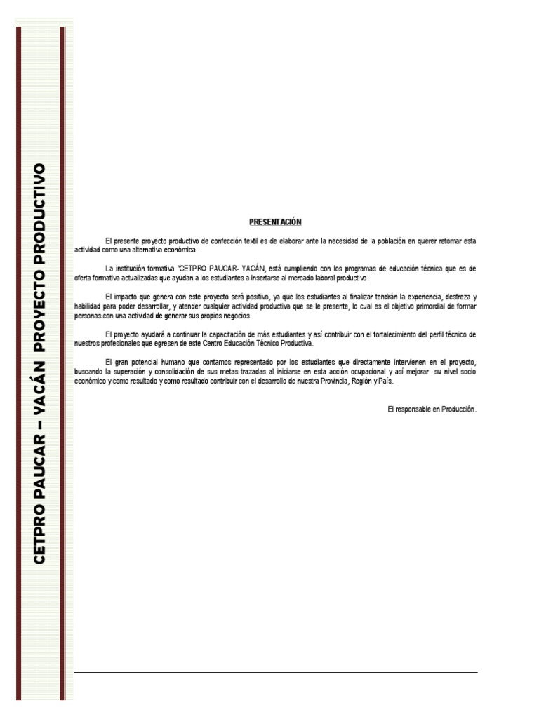 Proyecto Productivo I CETPRO PAUCAR2017 | PDF | Mercado (economía) | Presupuesto