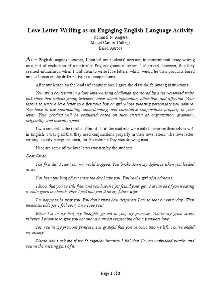 Love Letter-Writing As An Engaging English-Language Activity by Rommel ...