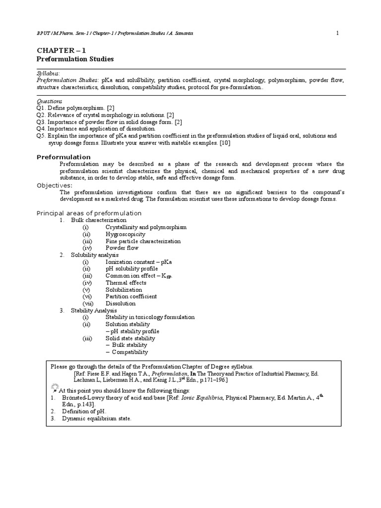 M.Pharm Preformulation Guide | PDF | Solubility | Acid Dissociation Constant