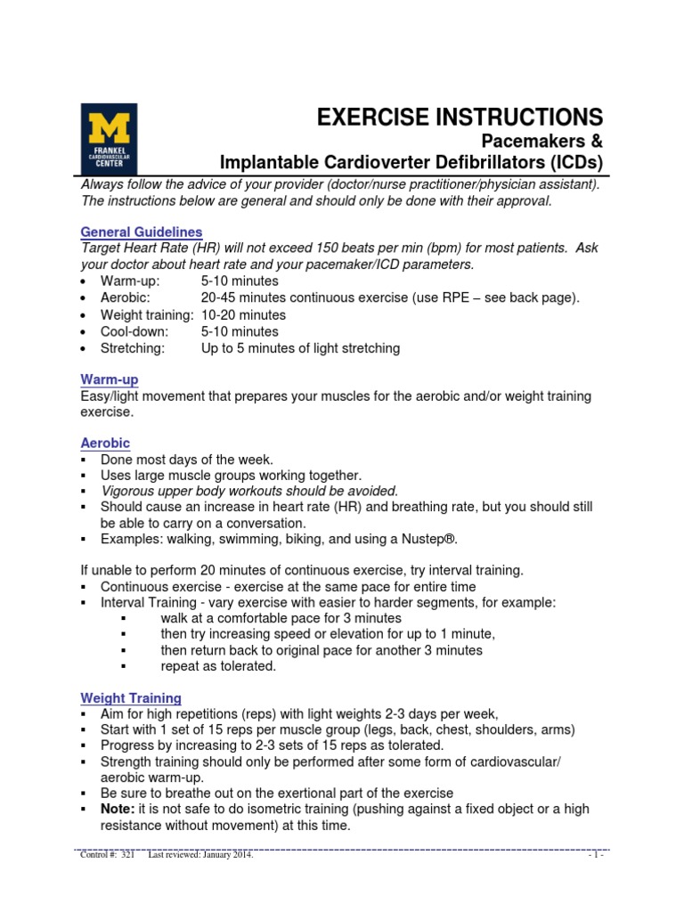 Exercise Instructions: Pacemakers & Implantable Cardioverter ...
